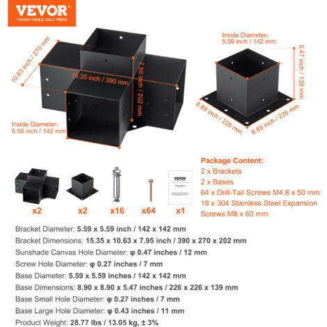VEVOR Kit Staffe per Pergola 15x15 cm Supporto per Pali in Legno da ...