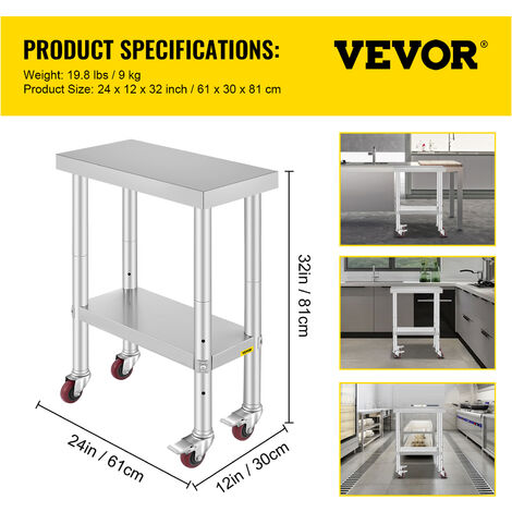 VEVOR Tavolo di Lavoro Banco Lavoro Cucina Commerciale in Acciaio Inox ...