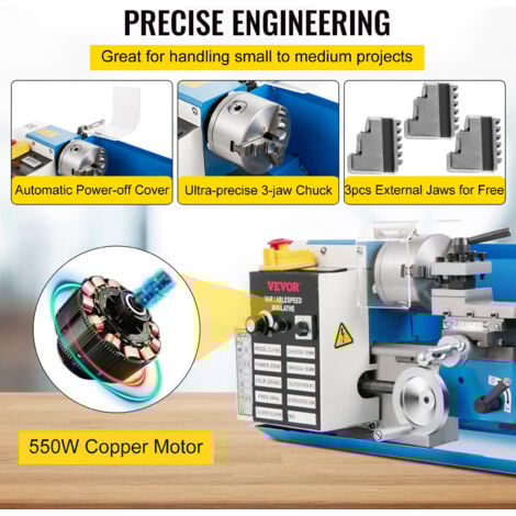 VEVOR Mini Tornio per Metallo,Tornio da Banco 7"x14",Tornio per ...