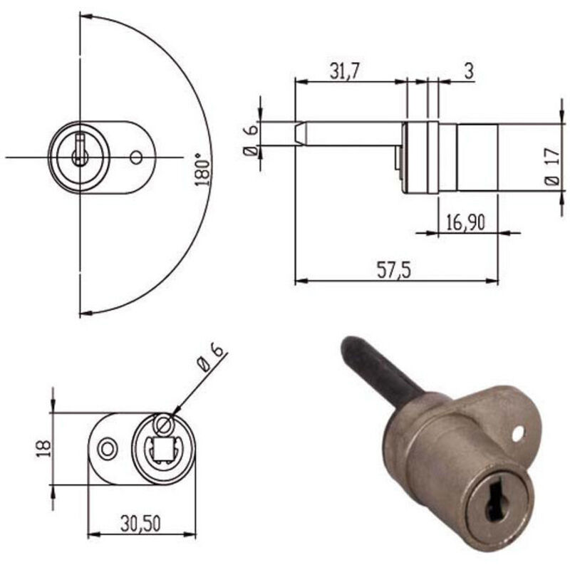 Serrure pour meuble avec pivot horizontal 163481 Omr