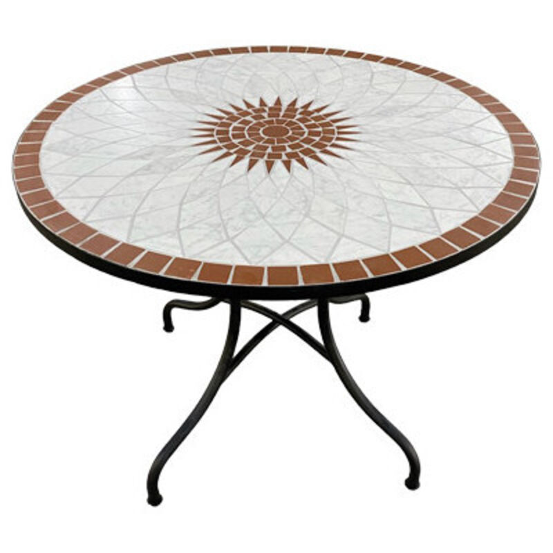 Table de jardin ronde Ø100 cm avec plateau en mosaïque imitation pierre ...