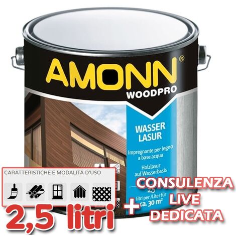 Impregnante a base acqua per legno amonn wasserlasur 10 noce chiaro 2,5 lt