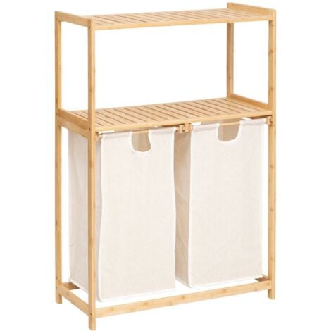 Scaffale tidy box con 2 sacchi per biancheria in bambù marrone 72x33cm ...