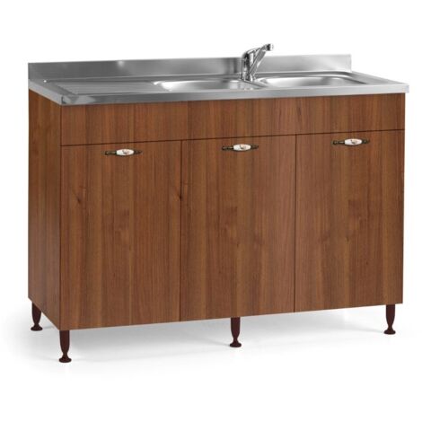 Sottolavello 3 ante 120 cm con lavello colore noce antico