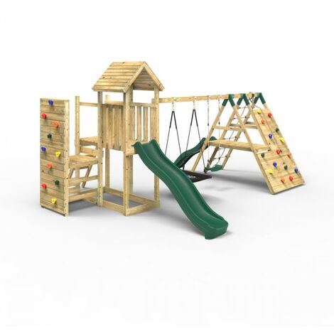 Rebo Extended Tower Wooden Climbing Frame with Swings & Slide - Montana