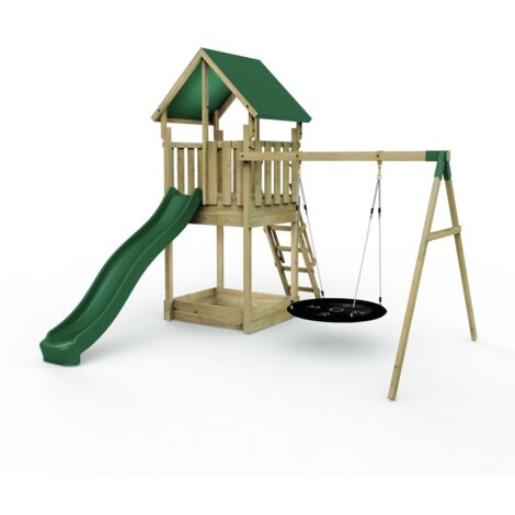 Rebo Modular Wooden Climbing Frame Adventure Playset - Swing Charnwood