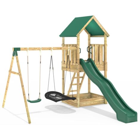 Rebo Modular Wooden Climbing Frame Adventure Playset - Swing Gisburn