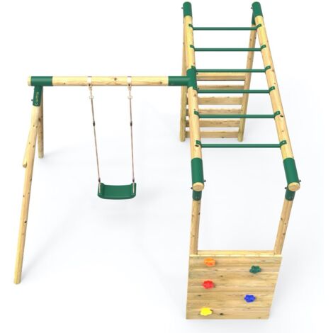 Rebo Wooden Garden Children's Swing Set with Extra-Long Monkey Bars ...