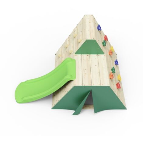 Wooden Climbing Pyramid with Climbing Wall, Secret Den and Slide - Green