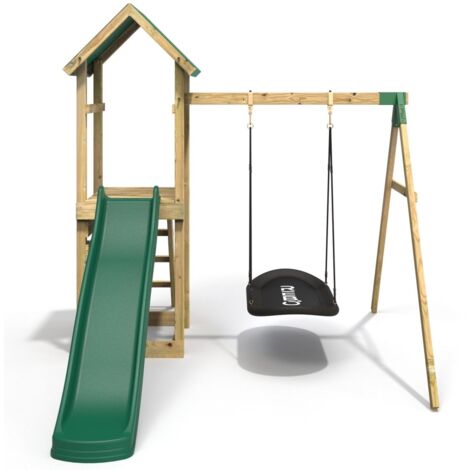 Rebo Adventure Wooden Climbing Frame, Swing Set and Slide - Elbrus Green