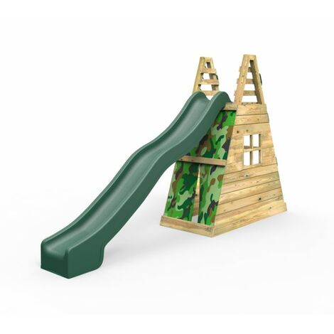 Rebo Children's Wooden Free Standing 10ft Kids Water Slide with Den - Green