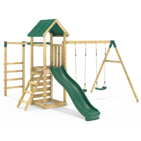 Rebo Adventure Wooden Climbing Frame with Monkey Bar, Swings & Slide ...