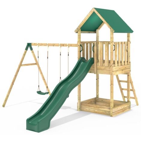 Rebo Modular Wooden Climbing Frame Adventure Playset - Swing Haldon