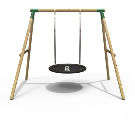 Rebo Wooden Garden Swing Set with Large Round Net Swing Seat - Mercury ...