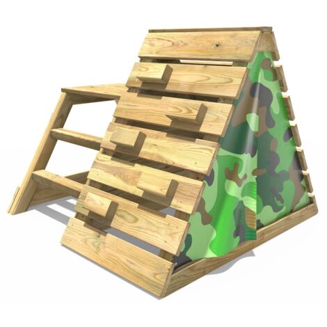 Rebo Mini Wooden Climbing Pyramid Adventure Playset and Slide - Camo