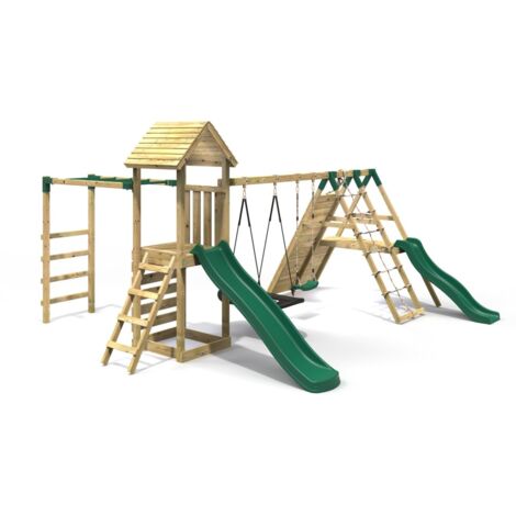 Rebo Wooden Climbing Frame with Swings, 2 Slides, Up & over Climbing ...