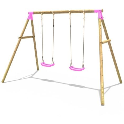 Rebo Wooden Garden Swing Set with 2 Swings - Venus Pink