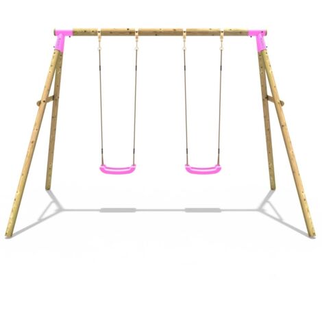Rebo Wooden Garden Swing Set with 2 Swings - Venus Pink