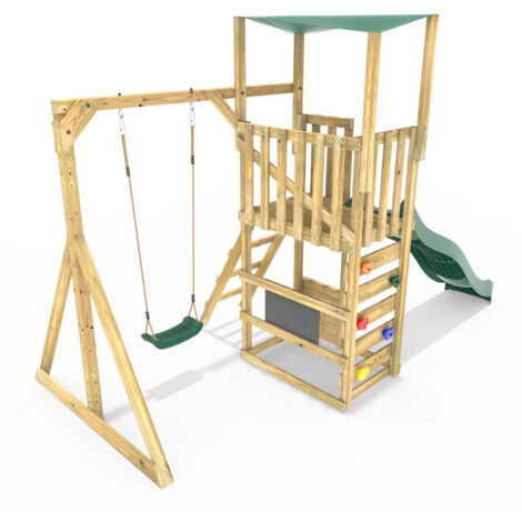 PlayClimb Wooden Climbing Tower Playset with Swing and Slide - Tall ...