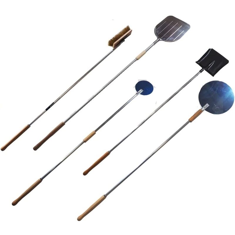 KIT PALE PER PIZZA FORNO A LEGNA 5 PEZZI Con spazzola Grande - PIZZE FORNI