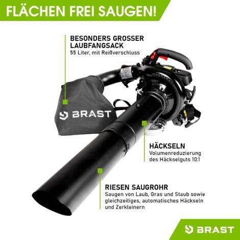BRAST Laubsauger Laubbläser Benzin 1,0kW(1,36PS) 55L Fangsack inkl. 2 Blasrohre, Schultergurt ...