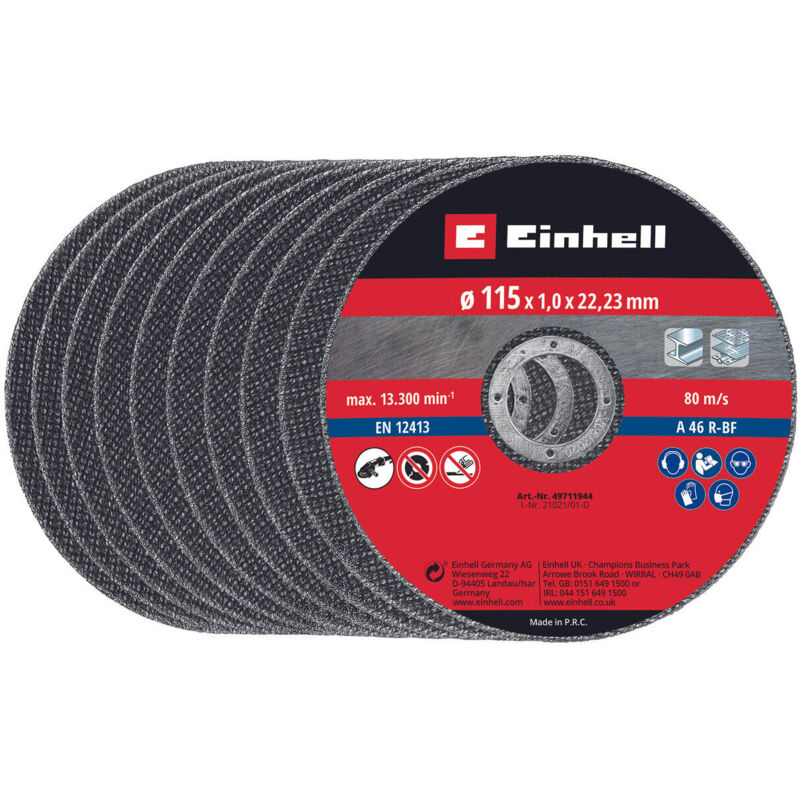 Einhell 115mm Cutting Disc Set 10 Pieces For Metal 115mm x 1mm x 22mm