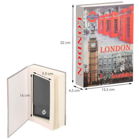 Cassetta per soldi in metallo 22x15,5x4,5 cm libro cassaforte.