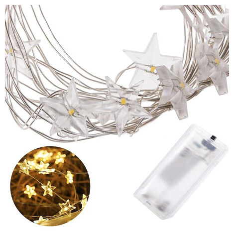 Luci decorative 20 LED, fili a forma di stella, bianco caldo.
