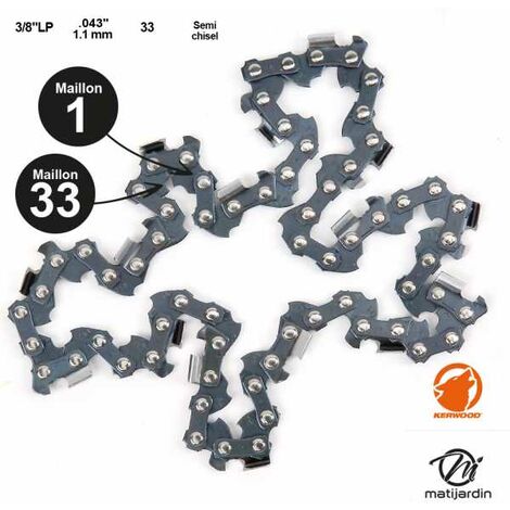 Chaîne Kerwood pour tronçonneuse 3/8" LP 1,1 mm 33 maillons. Gouge ...