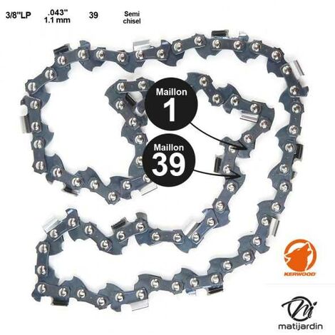 Chaîne Kerwood pour tronçonneuse 3/8" LP 1,1 mm 39 maillons. Gouge ...