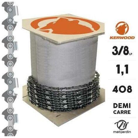 Chaîne Kerwood pour tronçonneuse 3/8" 1,1 mm. Rouleau 25 pieds. Gouge ...