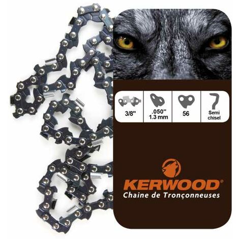Chaîne Kerwood pour tronçonneuse 3/8" 1,3 mm. 56 maillons. Gouge profil ...