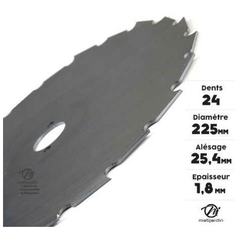 Lame disque 24 dents débroussailleuse. Gouges. Ø 225 mm. Alésage 25,4 ...