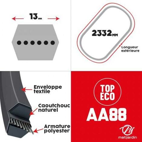 Courroie tondeuse AA88 prix éco, Hexagonale 13 mm x 2317 mm
