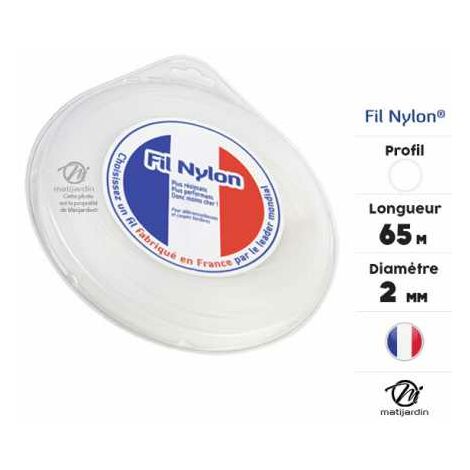 Fil nylon 2 mm x 65 m Rond Blanc Blister