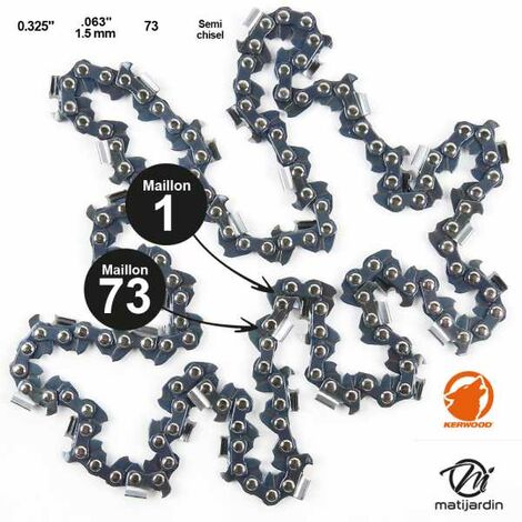 Chaîne Kerwood pour tronçonneuse .325" 1,6 mm 73 maillons. Gouge profil ...