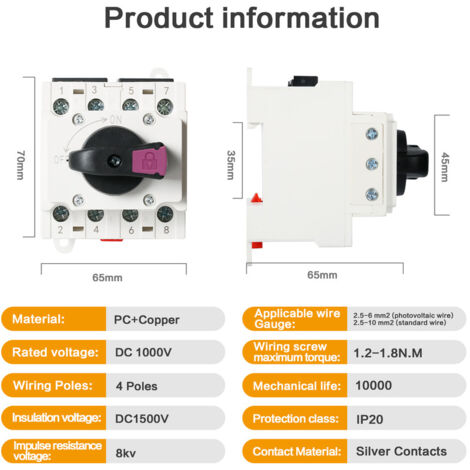 DEWIN DC Isolation Switch, MCB 32A 1000V Solar Photovoltaic Isolator ...