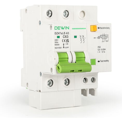 DEWIN 2P 63A Household Small Leakage Protection Circuit Breaker 35mm Din Rail Mount