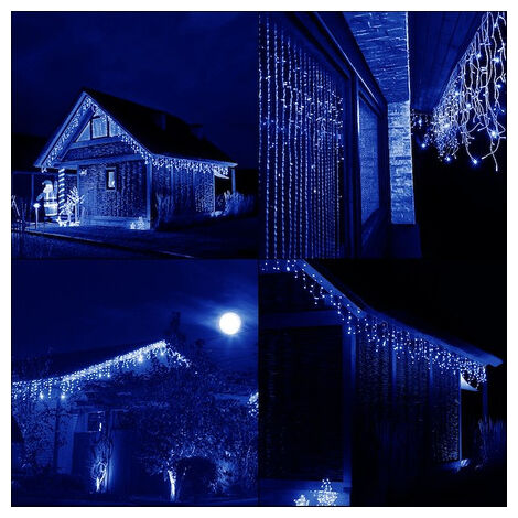 Cortina de luces LED azules de 500, guirnalda de destello blanco frío ...