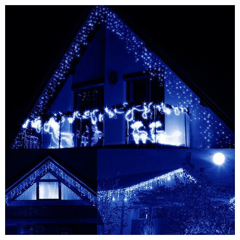 Cortina de luces LED azules de 500, guirnalda de destello blanco frío ...
