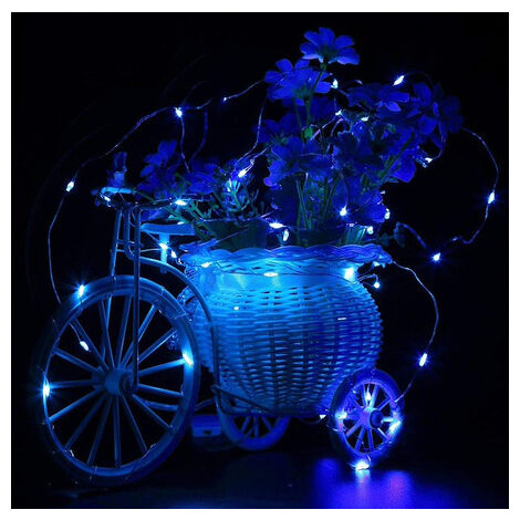 Lampki choinkowe 100 LED a pilas con control remoto, alambres micro azules.