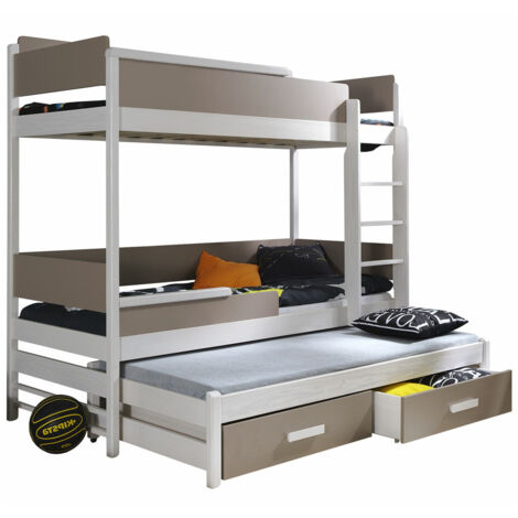 Lit superposé Henderson 113, Blanc + Truffe chêne, Couchette avec lit ...