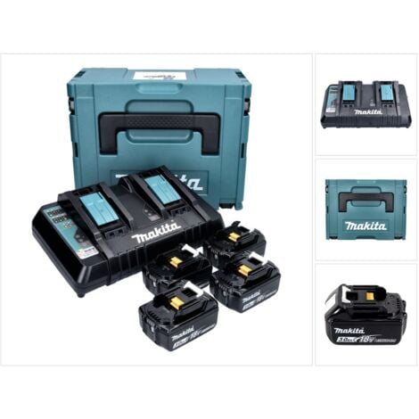 Makita Power Source Kit 18 V mit 4x BL 1830 B Akku 3,0 Ah ( 4x 197599-5 ) + DC 18 RD ...