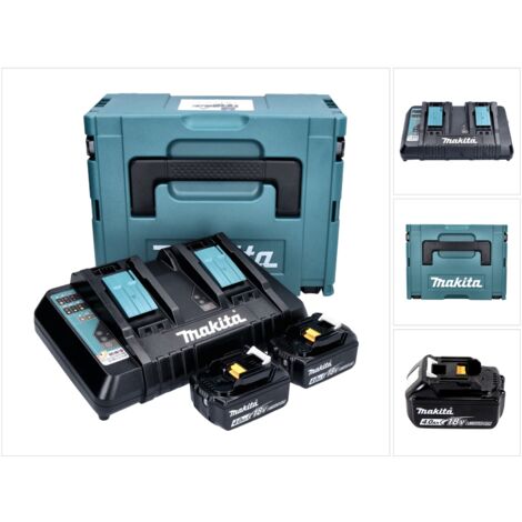 Makita Power Source Kit 18 V mit 2x BL 1840 B Akku 4,0 Ah ( 2x 197265-4 ) + DC 18 RD ...