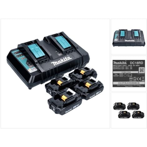 Makita Power Source Kit 18 V mit 4x BL 1820 B 2,0 Ah Akku ( 4x 197254-9 ) + DC 18 RD Doppel ...