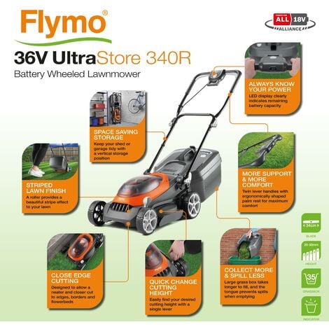 Flymo 36V UltraStore 340R Cordless Rotary Lawnmower 2.5 KIT