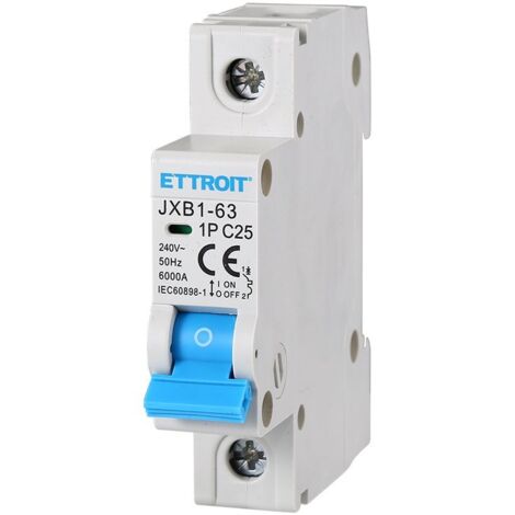 Interruttore magnetotermico 1P, 1 modulo, 240Vac, 25A, curva C, 6KA - Ettroit JXB1-63-1P-25A-6KA