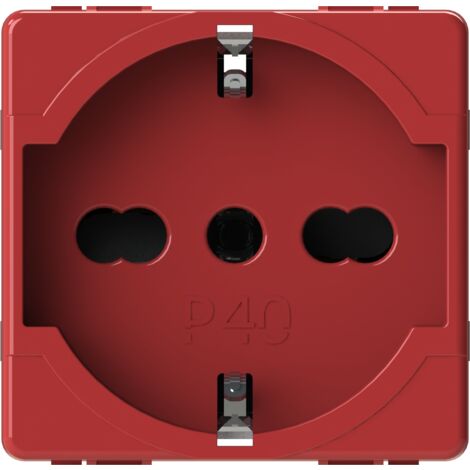 Modulo presa schuko, serie P, rosso, 16A, compatibile con serie Gewiss System - 4Box P40 4B.G20R.P40