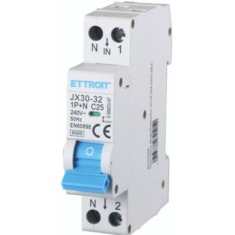 Interruttore magnetotermico 1P+N, 1 modulo, 230Vac, 25A, curva C, 6KA - Ettroit JX152560