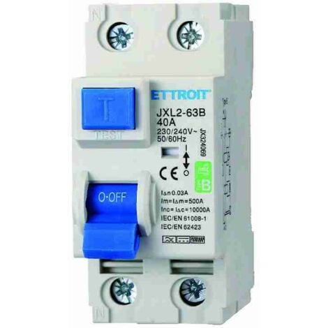 Interruttore magnetotermico differenziale puro 2P, 2 moduli, 230V AC/DC, 40A, 30mA, 6KA, curva B ...